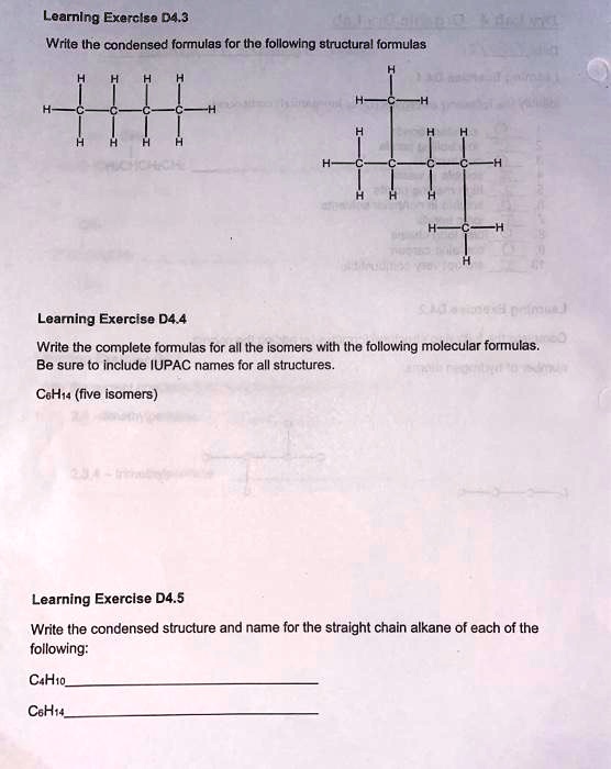 learnlng exeralse 043 write ihe condensed farmulas for the lollowing structural formulas learing ...