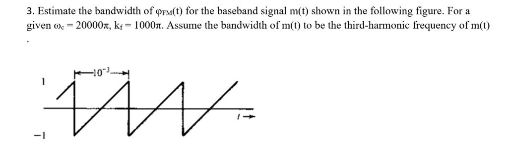 SOLVED: Estimate the bandwidth of FM(t) for the baseband signal m(t ...