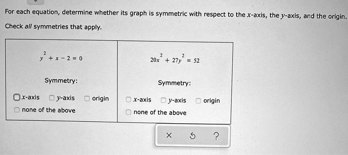Solved For Each Equation Determine Whether Its Graph Is Symmetric