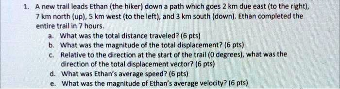 SOLVED: A new trail leads Ethan (the hiker) down path which goes 2 km ...