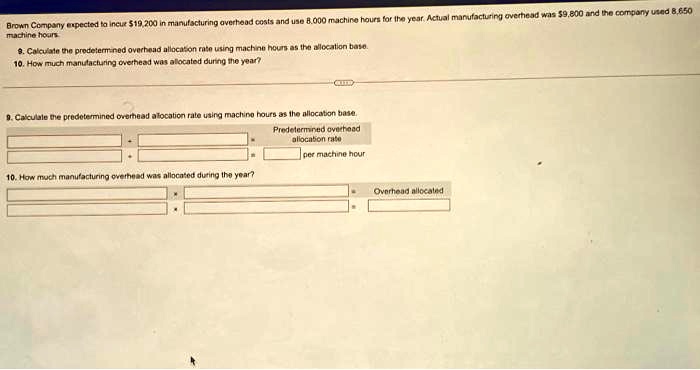 Brown Company expected to incur 19,200 in manufacturing overhead costs ...