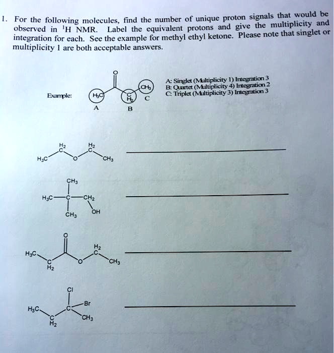 SOLVED: For the following molecules_ find the number of unique proton ...