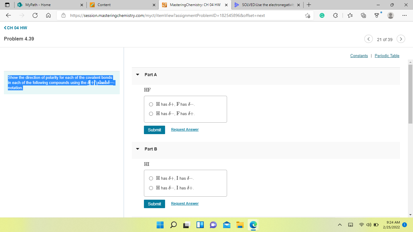 SOLVED: Show the direction of polarity for each of the covalent bonds ...