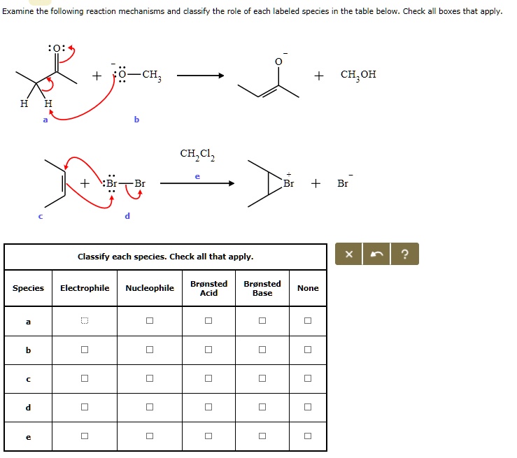 examine the following reaction mechanisms and classify the role of each ...