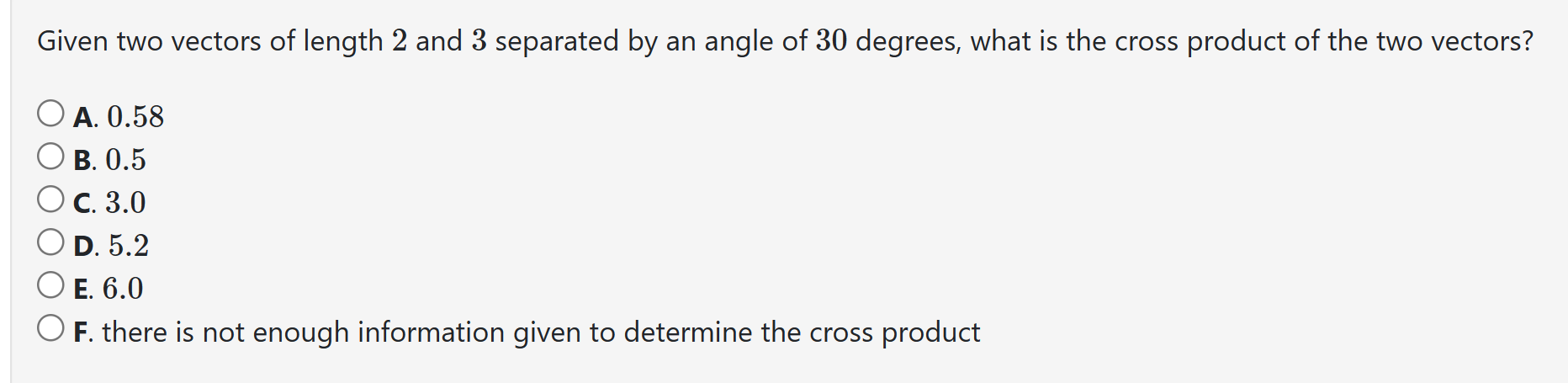 Solved Given Two Vectors Of Length 2 And 3 Separated By An Angle Of 30 Degrees What Is The