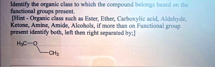 Identify the organic class to which the compound belongs based on the functional groups present ...