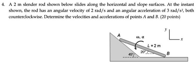 SOLVED: A 2 m slender rod shown below slides along the horizontal and ...