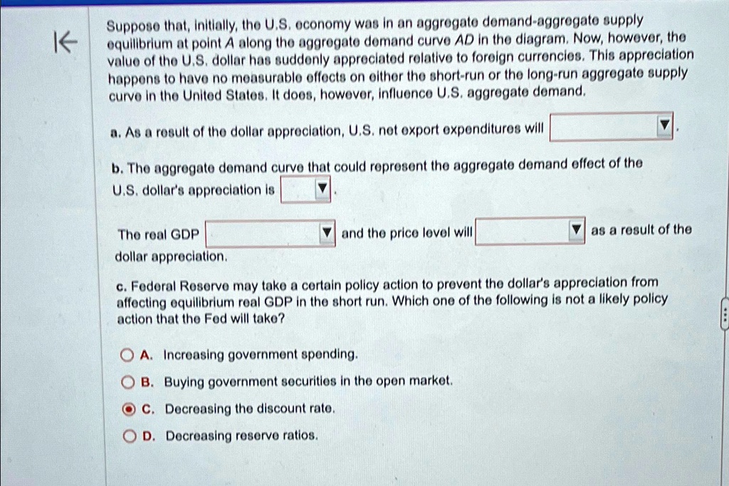 SOLVED: Suppose that, initially, the U.S. economy was in an aggregate demand-aggregate supply ...