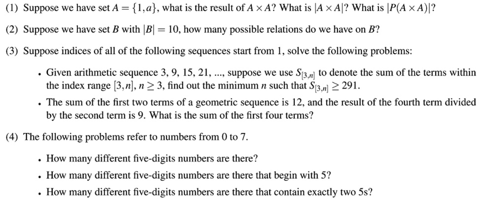 Solved Suppose We Have Set A 1a What Is The Result Of Axa What Is A Xal What Is Pa Xa