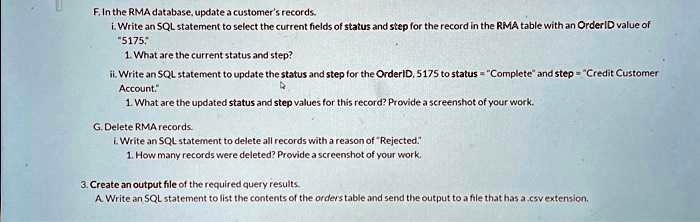 Solved Texts Databases Sql F In The Rma Database Update A Customers Records I Write An