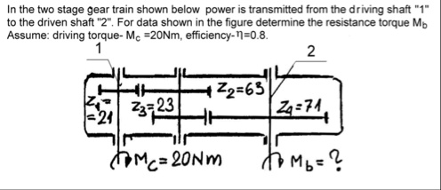 in the two stage gear train shown below power is transmitted from the ...