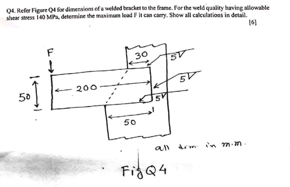 SOLVED: Q4. Refer to Figure Q4 for dimensions of a welded bracket to ...