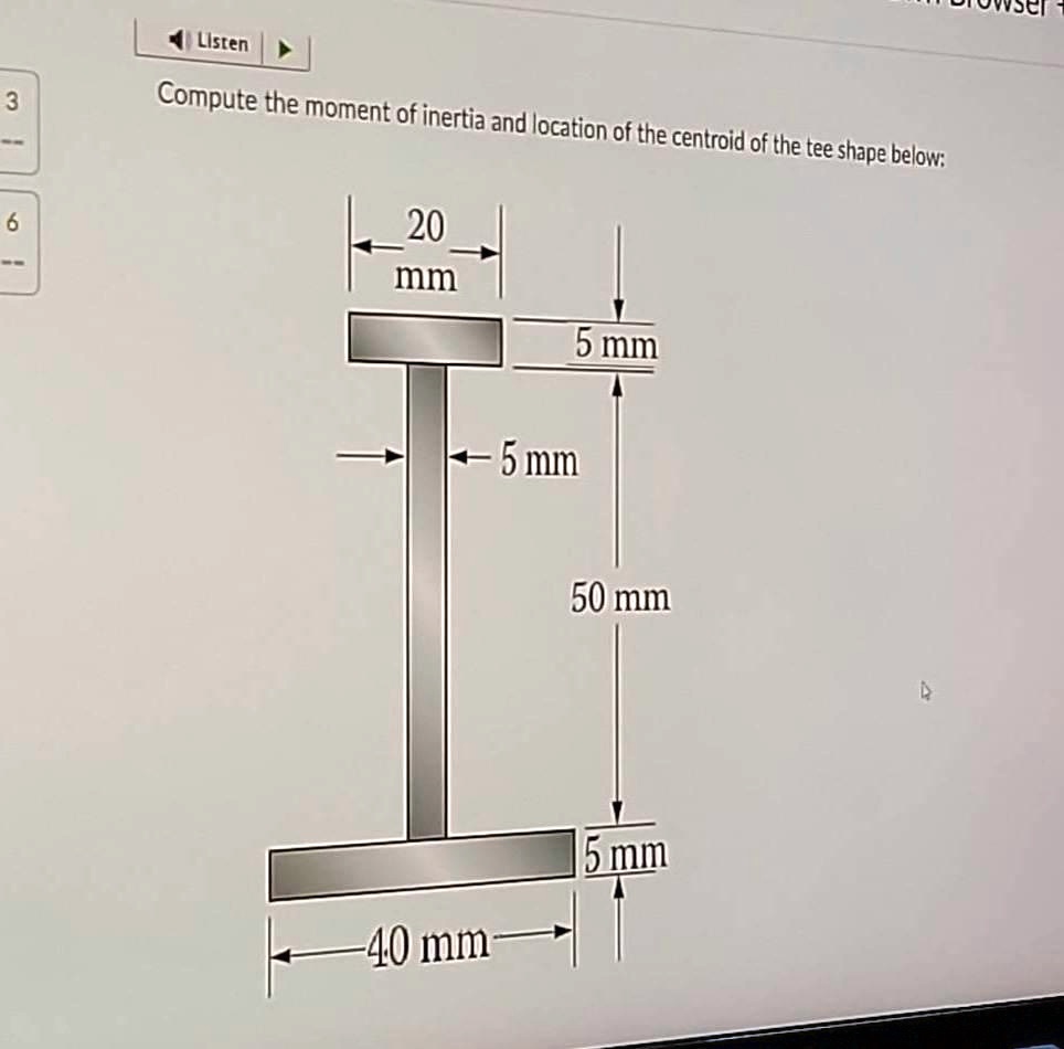 SOLVED: aorowser LIsten Compute the moment of inertia and location of ...