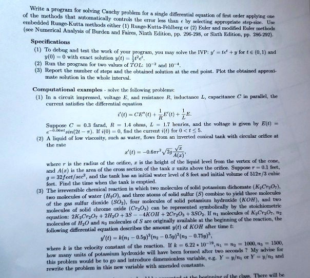 SOLVED: Write a program for solving the Cauchy problem for a single ...
