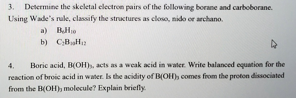 3 determine the skeletal electron pairs of the following borane and ...