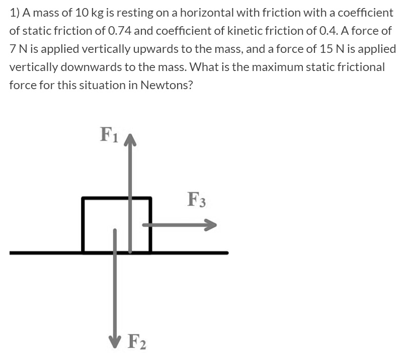 SOLVED: A mass of 10 kg is resting on a horizontal surface with friction, with a coefficient of ...