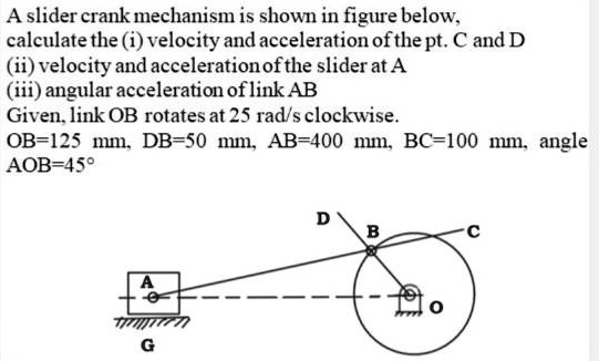 A slider crank mechanism is shown in figure below, calculate the (i) velocity and acceleration ...