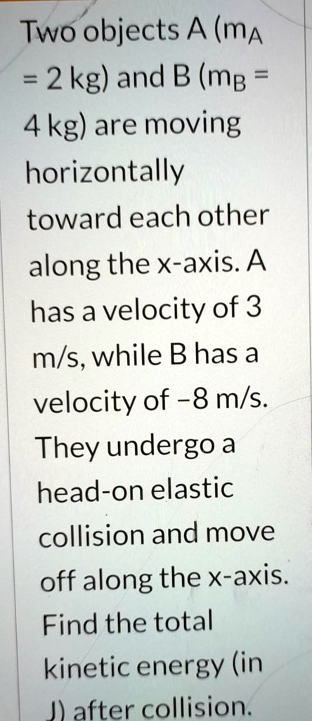 Solved Two Objects A Ma 2kg And B Mb 4kg Are Moving Horizontally
