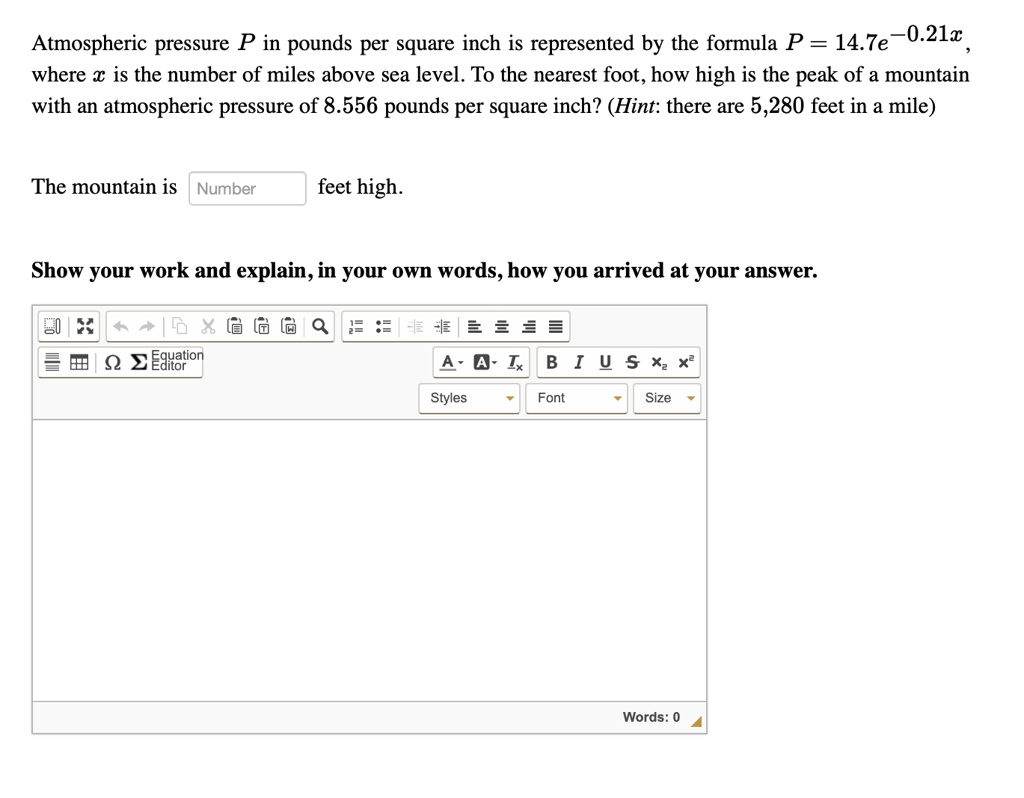 SOLVED: 'need help math Atmospheric pressure P in pounds per square ...