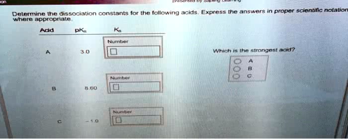Solved Determine The Dissociation Constants For The Following Acids