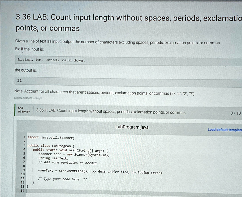 Video Solution 336 Lab Count Input Length Without Spaces Periods Exclamation Points Or 