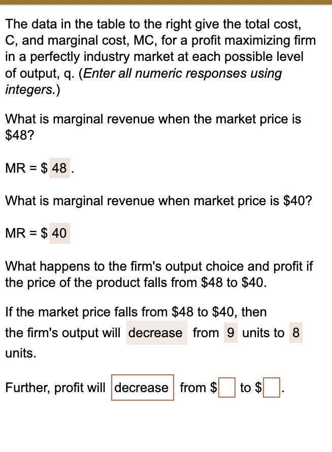 The data in the table to the right give the total cost, C, and marginal ...