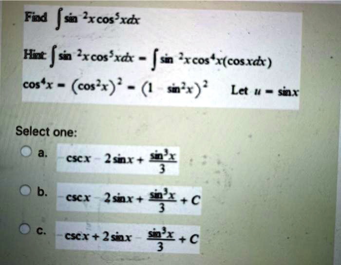 SOLVED:Fnd J 'rcos'xcr Hint fa*rcosxar fs *rcos"x(cosxax ) cos'x (cos ...
