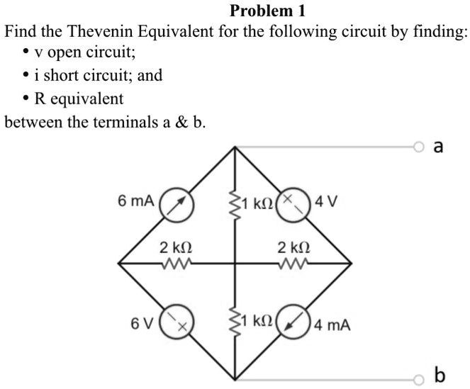 SOLVED: Texts: Problem 1 Find the Thevenin Equivalent for the following circuit by finding v ...