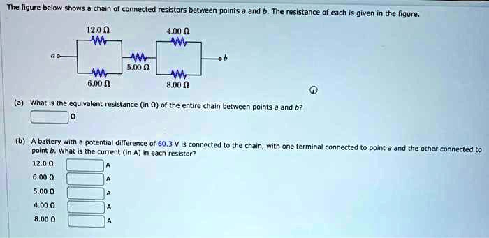 The figure below shows a chain of connected resistors between points a ...