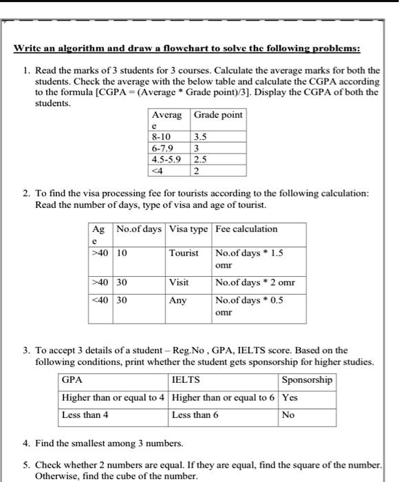 Write An Algorithm And Draw A Flowchart To Solve The Following Problems 1 Read The Marks Of 3