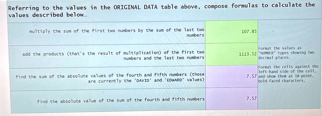 SOLVED: Referring to the values in the ORIGINAL DATA table above ...