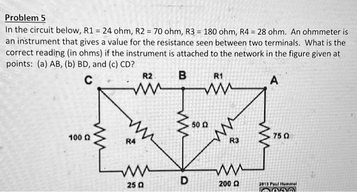SOLVED: Problem 5: In the circuit below, R1 = 24 ohm, R2 = 70 ohm, R3 = 180 ohm, R4 = 28 ohm. An ...