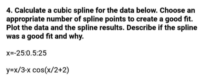 SOLVED: 4. Calculate a cubic spline for the data below. Choose an appropriate number of spline ...