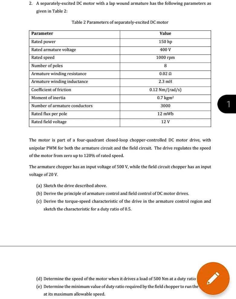 SOLVED: 2.A separately-excited DC motor with a lap wound armature has the following parameters ...