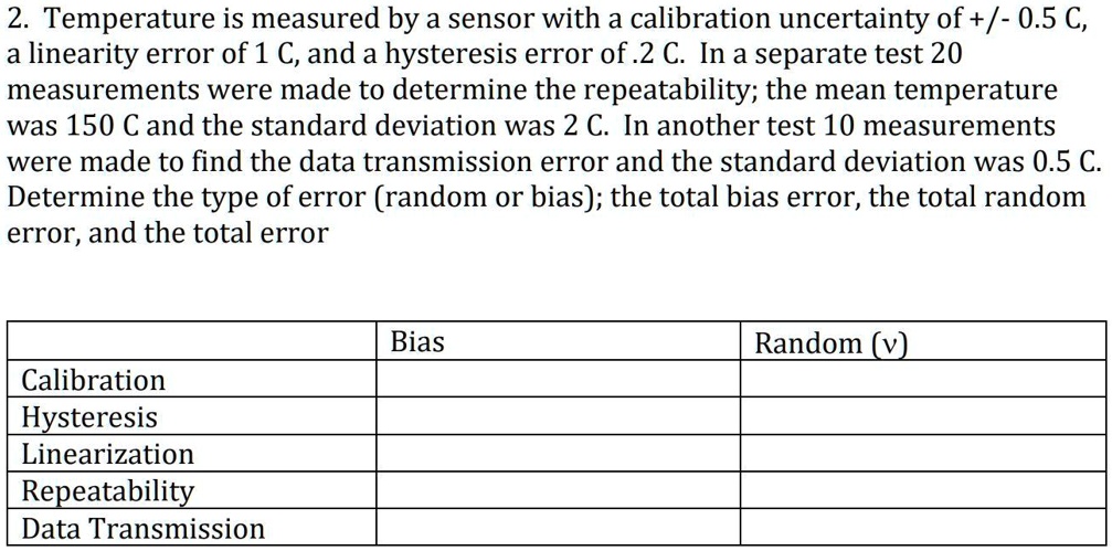 SOLVED: Temperature is measured by a sensor with a calibration ...