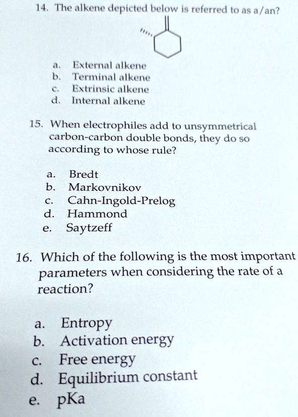 14. The alkene depicted below is referred to as a/an? a. External ...