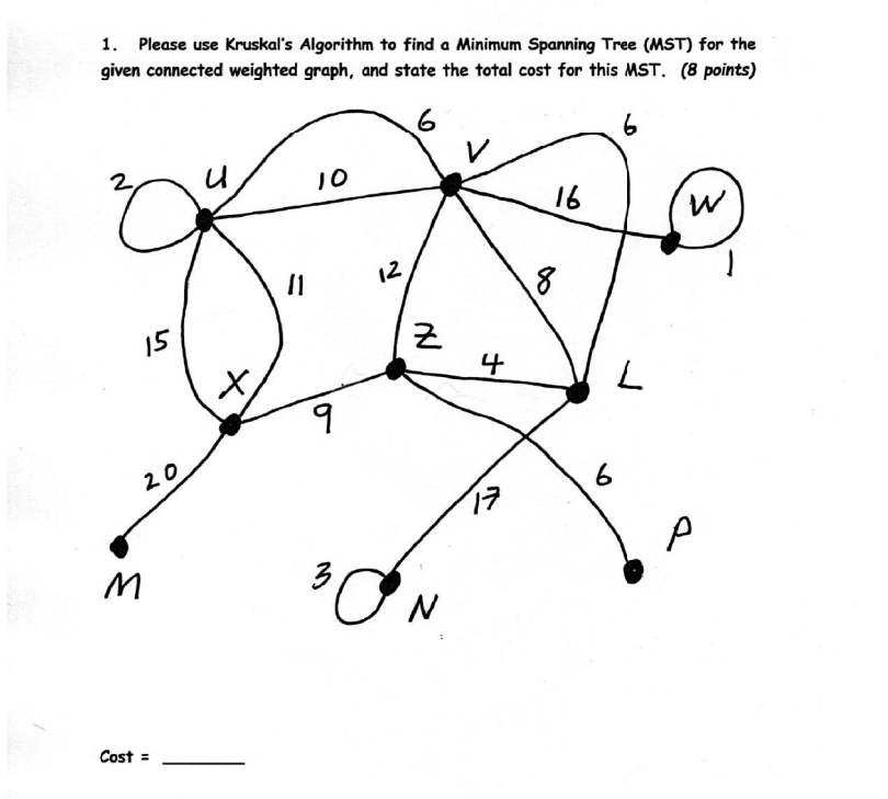 SOLVED:Please use Kruskal's Algorithm to find Minimum Spanning Tree ...