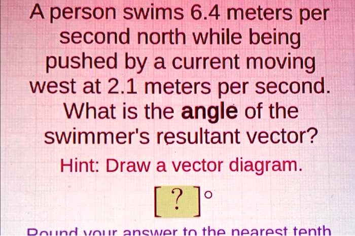 SOLVED: A person swims 6.4 meters per second north while being pushed ...