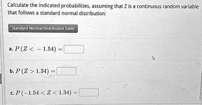 Calculate the indicated probabilities, assuming that Z is a continuous random variable that ...