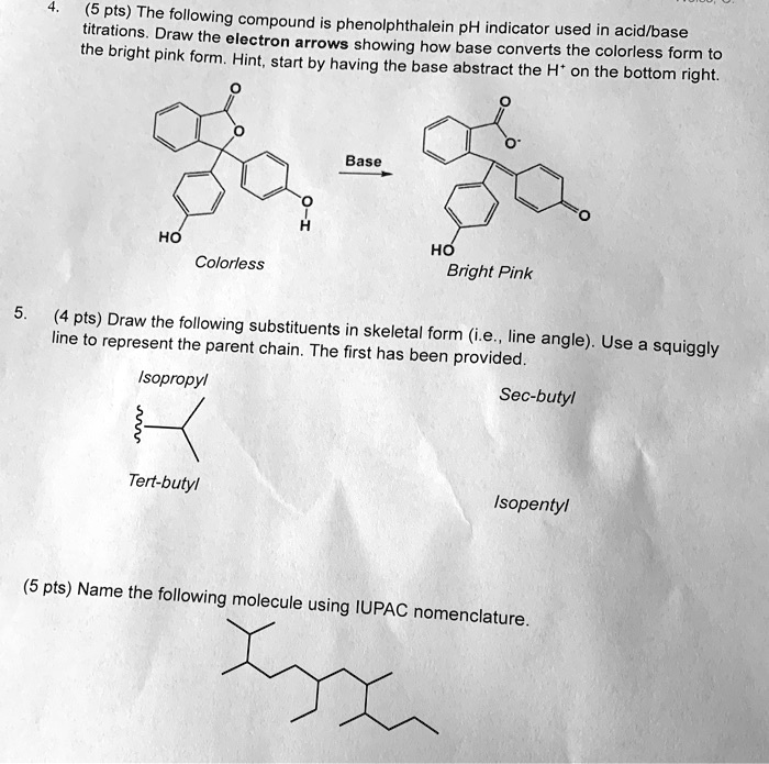 5 pts the following titrations draw compound is phenolphthalein ph ...