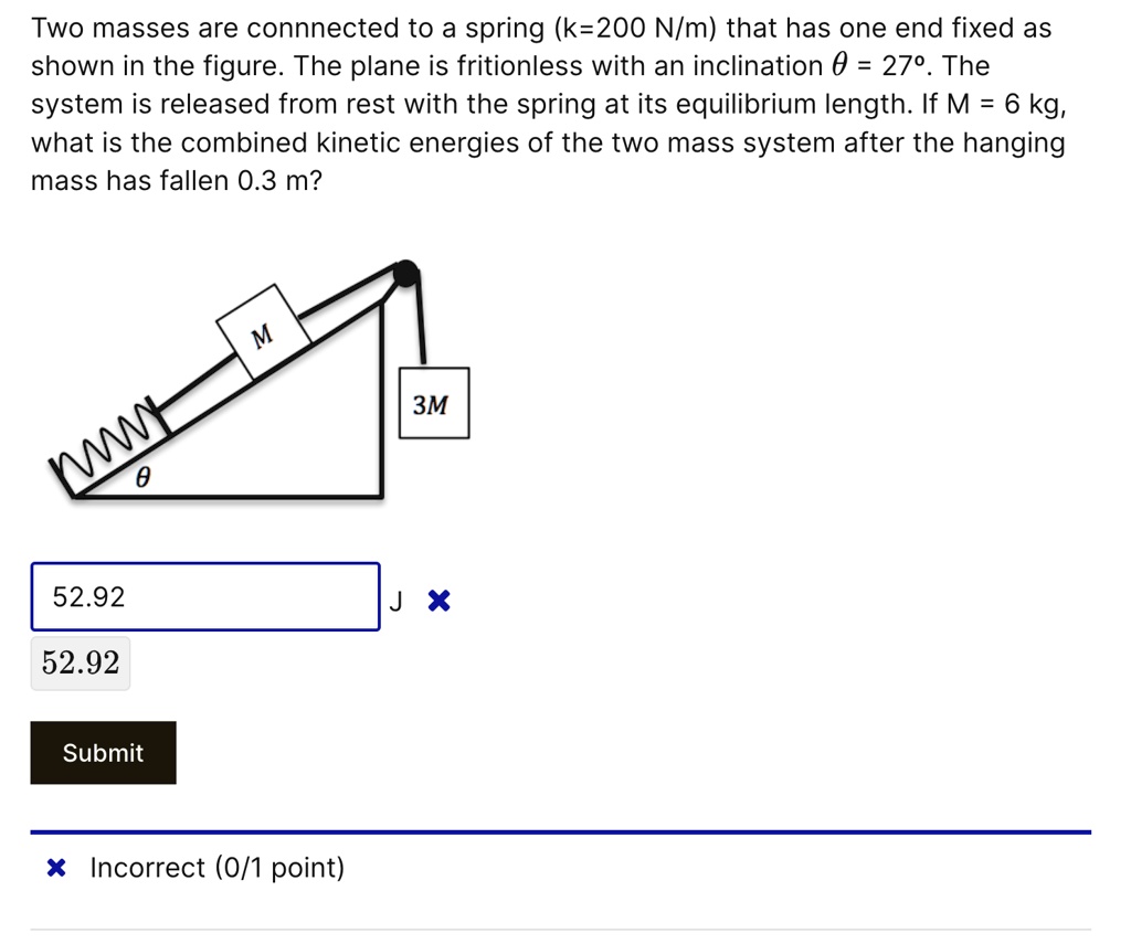 SOLVED: Texts: Two masses are connected to a spring (k=200 N/m) that ...