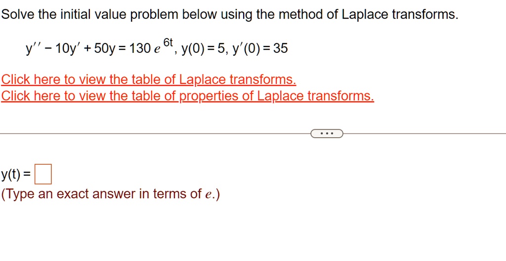 Solved Solve The Initial Value Problem Below Using The Method Of Laplace Transforms Click Here