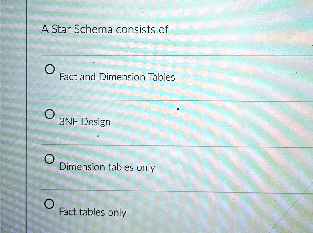 SOLVED: A Star Schema consists of Fact and Dimension Tables 3NF Design ...