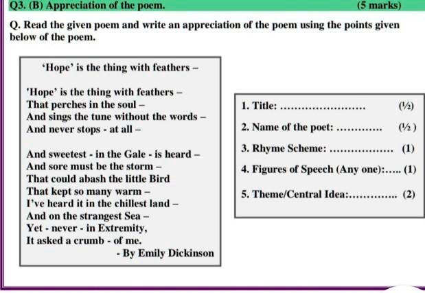 Appreciation of poem 03 b appreciation of the poem marks 0...
