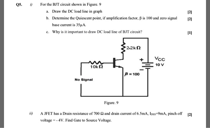 SOLVED: Q5. i) For the BJT circuit shown in Figure 9: a. Draw the DC load line in graph b ...