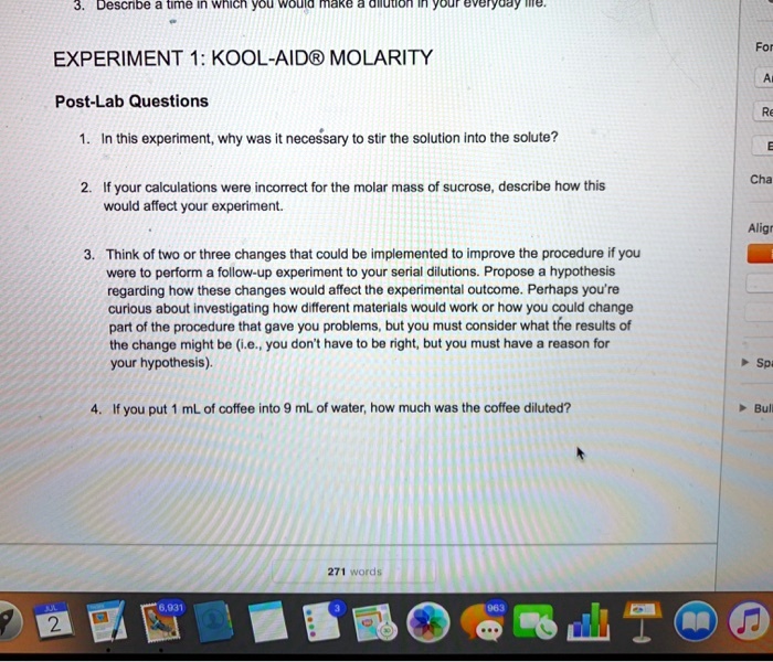 descnbe tme in wnich ou ouid uliumum eytuud experiment 1 kool aid ...