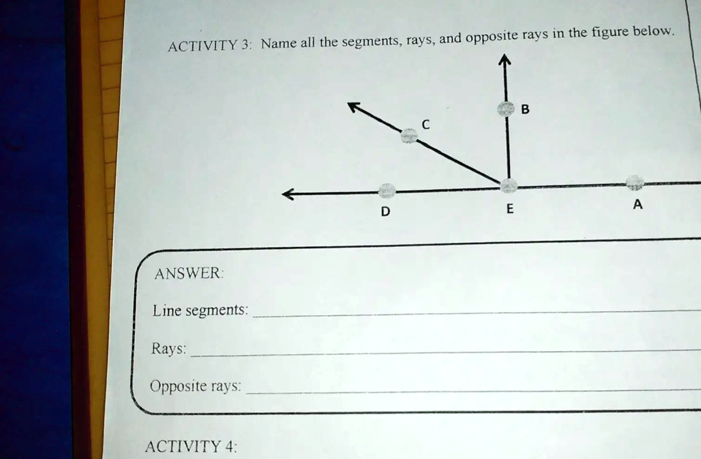 SOLVED: 3: Name all the segments, rays, and opposite rays in the figure below: ACTIVITY ANSWER ...