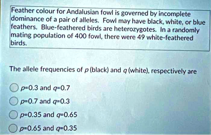 Feather color for Andalusian fowl is governed by incomplete dominance ...