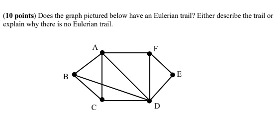 10 points does the graph pictured below have an eulerian trail either ...