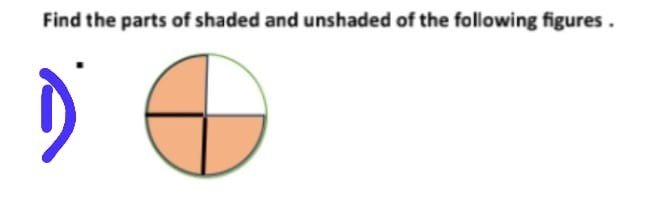 Find the parts of shaded and unshaded of the following figures